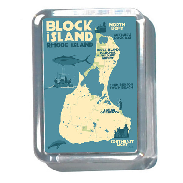 Block Island Map 2" x 2 3/4" Acrylic Magnet - Alan Claude Gallery