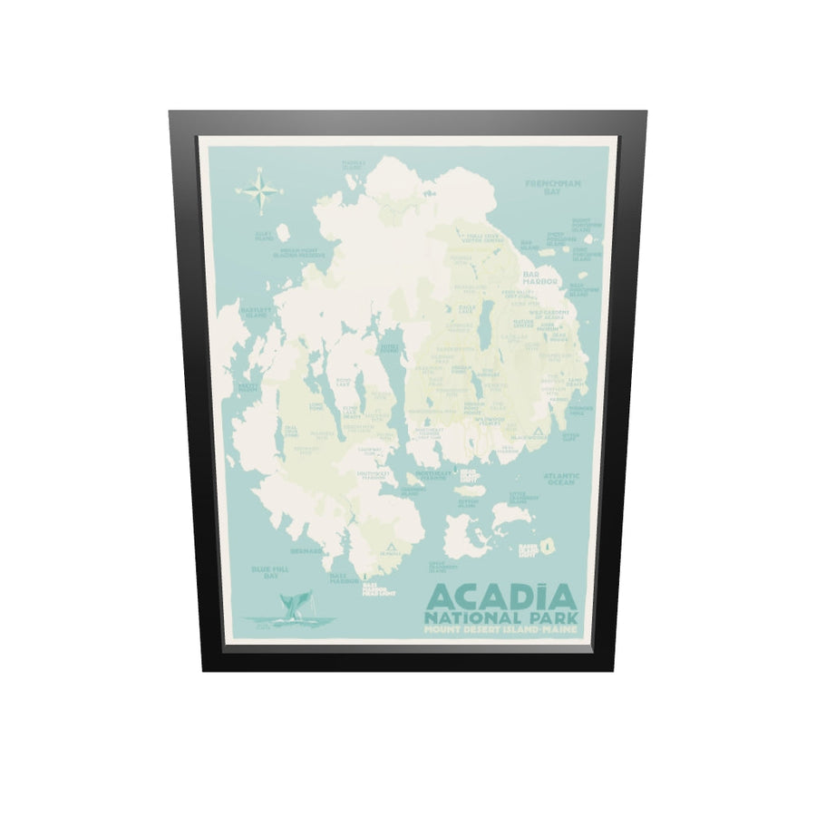 Acadia National Park Map Art Print 18" x 24" Framed Travel Poster By ...