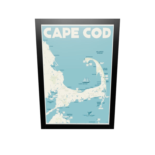Cape Cod Map Art Print 24" x 36" Framed Travel Poster By Alan Claude - - Alan Claude Gallery