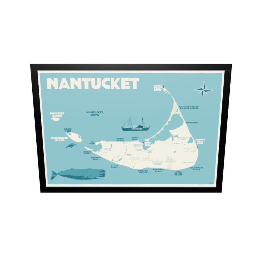 Nantucket Map Art Print 36" x 53" Framed Travel Poster By Alan Claude ...