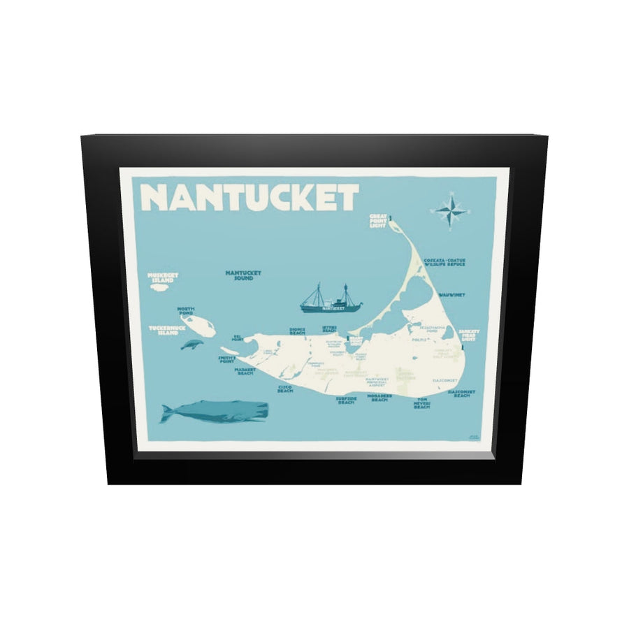 Nantucket Map Art Print 8" x 10" Horizontal Framed Travel Poster By Al ...
