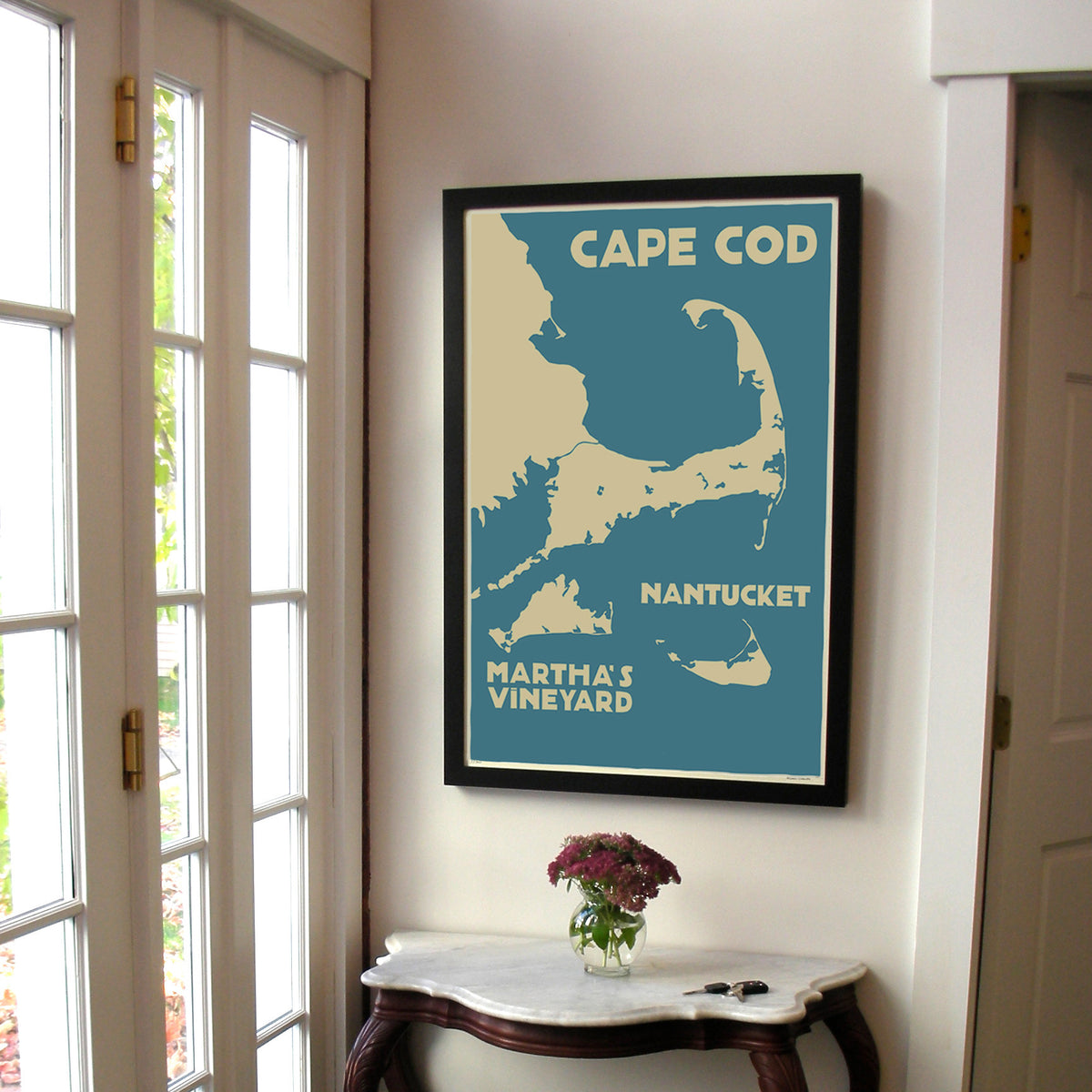 Cape Cod, Martha's Vineyard, Nantucket Map Art Print 24" x 36" Framed - Alan Claude Gallery