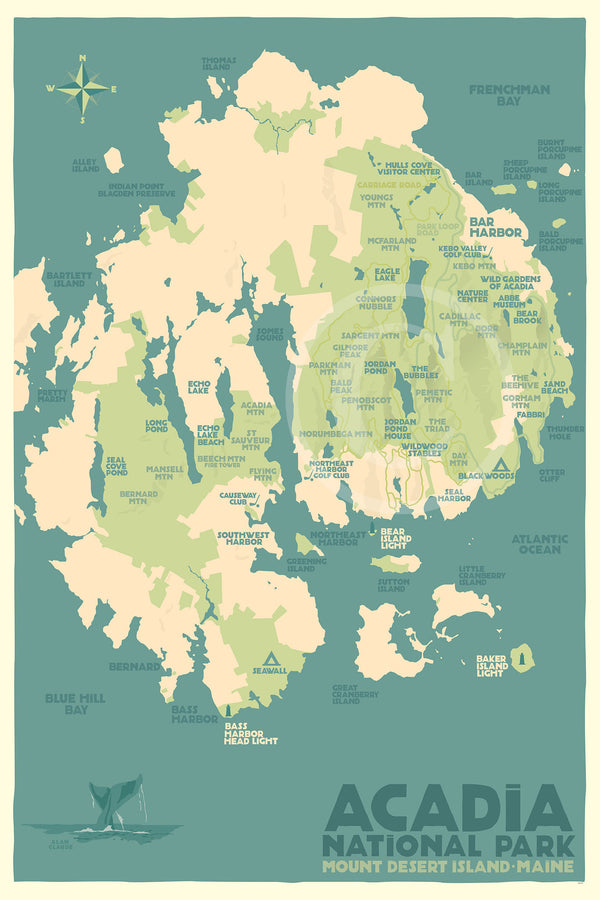 Acadia National Park Map Art Print 36" x 53" Travel Poster By Alan Cla ...