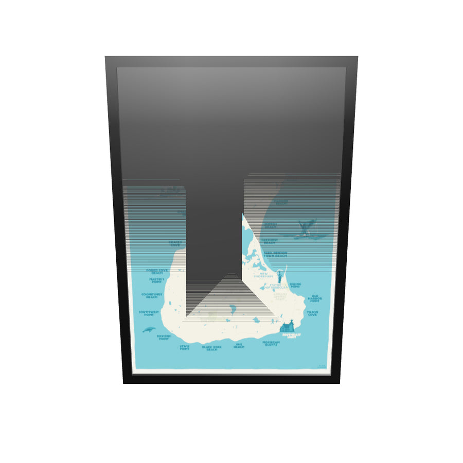 Block Island Map Art Print 36" x 53" Framed Wall Poster By Alan Claude ...