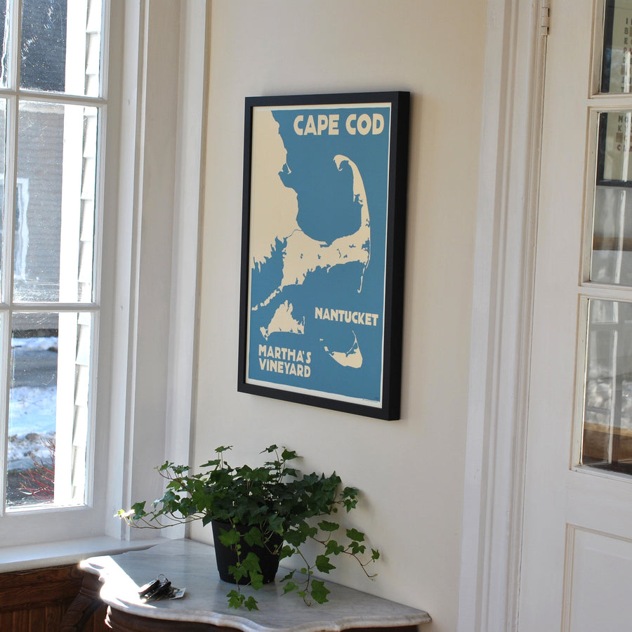 Cape Cod, Martha's Vineyard, Nantucket Map Art Print 18" x 24" Framed ...