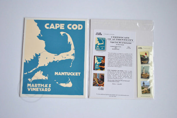 Cape Cod, Martha's Vineyard, Nantucket Map Art Print 8" x 10" Travel P ...
