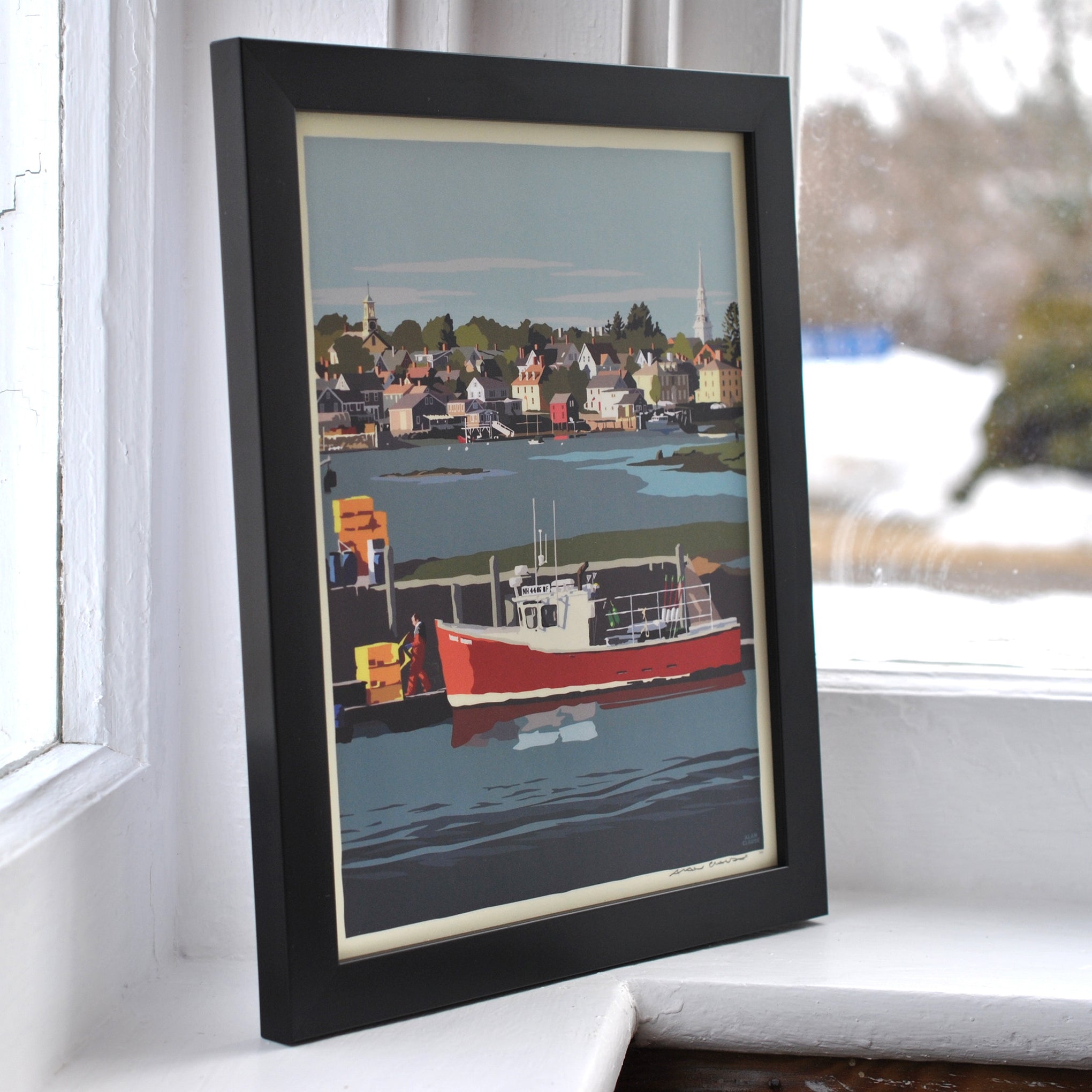 Red Lobster Boat Art Print 8" x 10" Framed Wall Poster By Alan Claude - Alan Claude Gallery