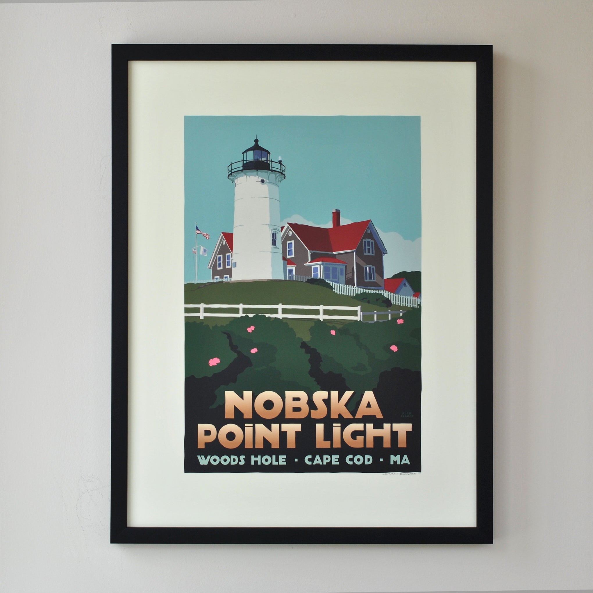 Nobska Point Light Art Print 18" x 24" Framed Travel Poster By Alan Cl ...