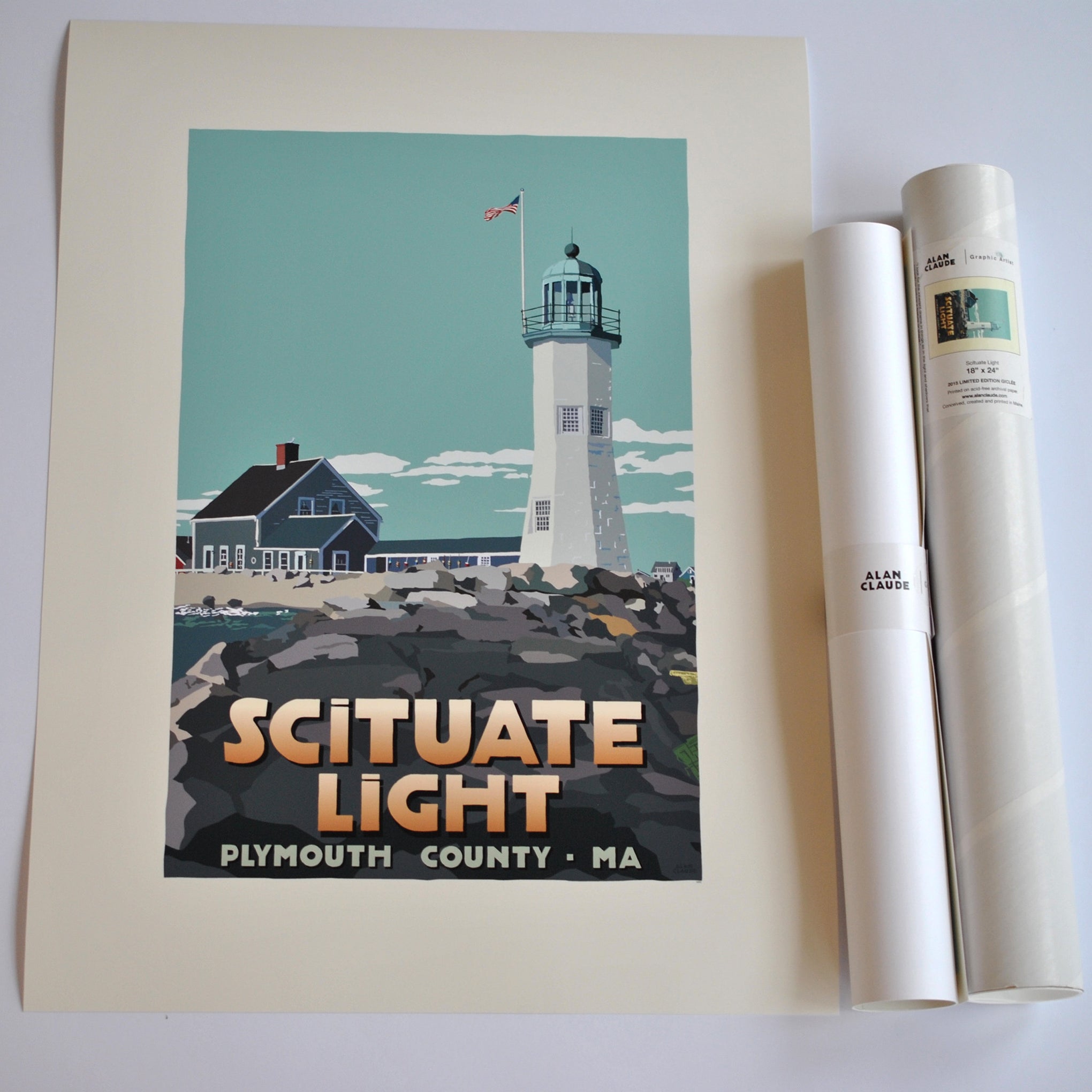 Scituate Light Art Print 18" x 24" Travel Poster By Alan Claude - Mass ...