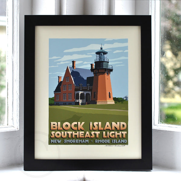 Block Island Southeast Light Art Print 8" x 10" Framed Travel Poster ...